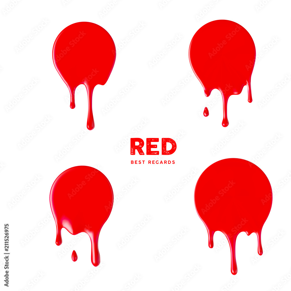 Dripping red paint icons. Current liquid. Dripping blood circle. Stock ...