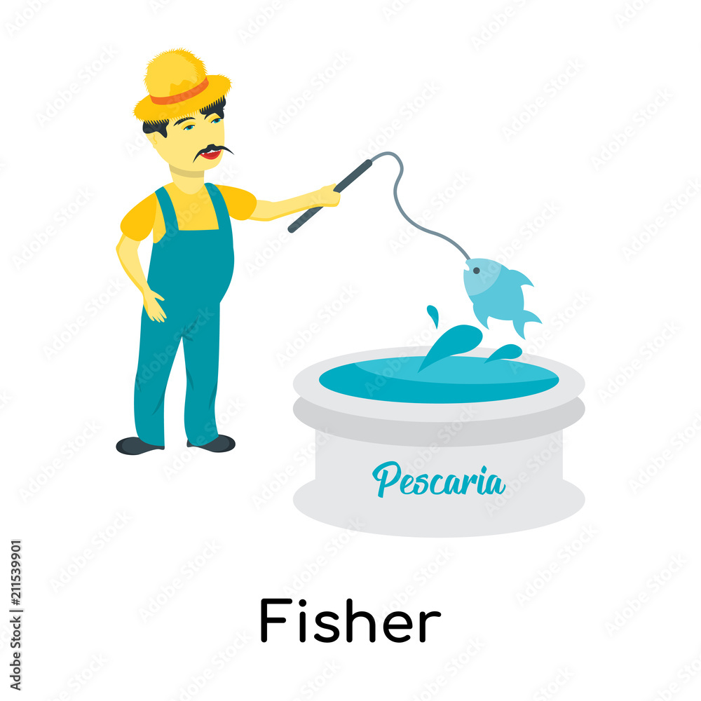 Fisher icon vector sign and symbol isolated on white background, Fisher ...