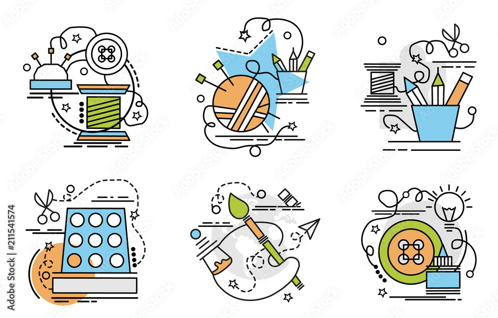Set of outline icons of Handmade..Colorful icons for website, mobile ...