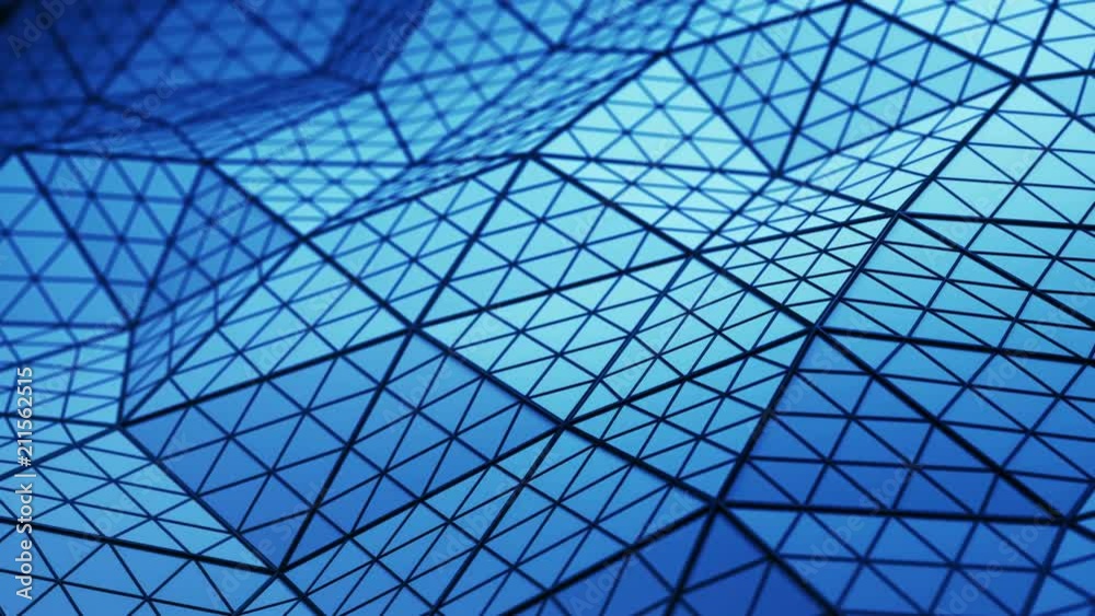 Blue low poly triangulated shape with subdivided polygons. Futuristic ...