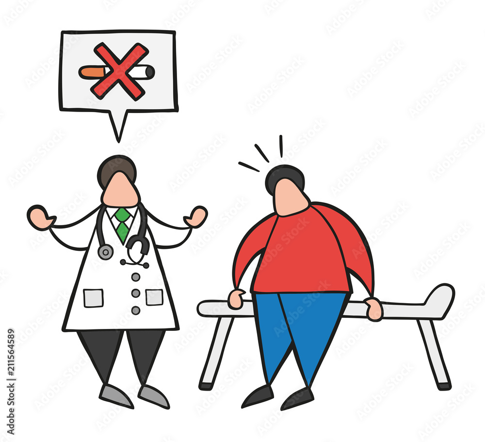 Vector cartoon doctor man with his patient and saying no smoking with ...