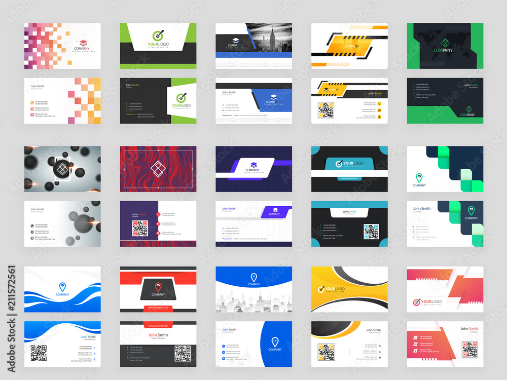 Collection of 15 horizontal Business card template design with front ...
