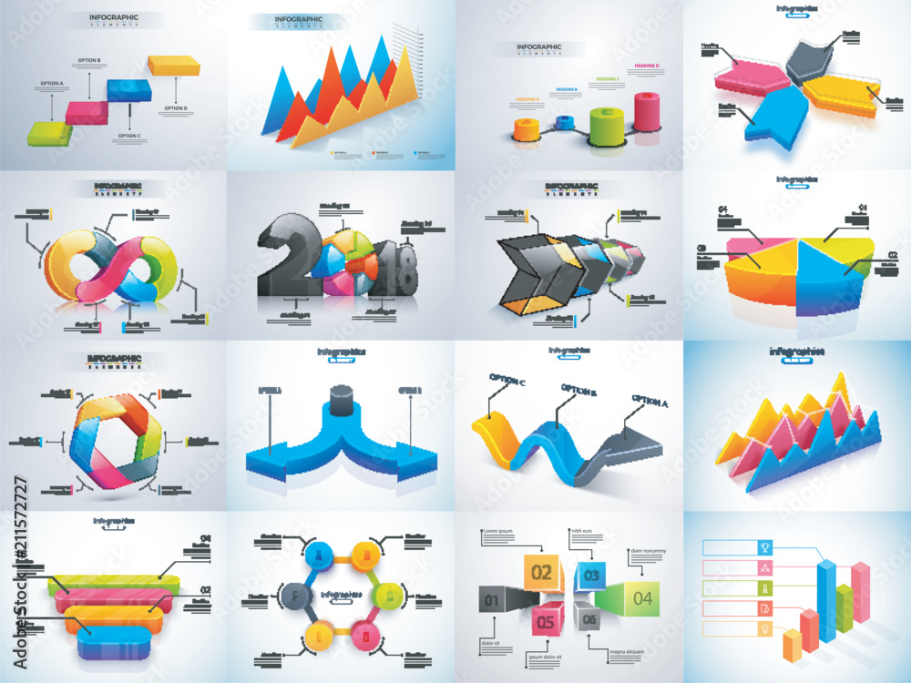 3D colorful set of Infographic elements with statistics or workflow ...