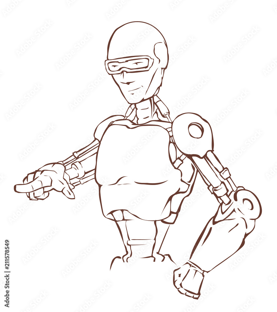 Cartoon Character Cute Robot Isolated on white background. Touch Screen ...