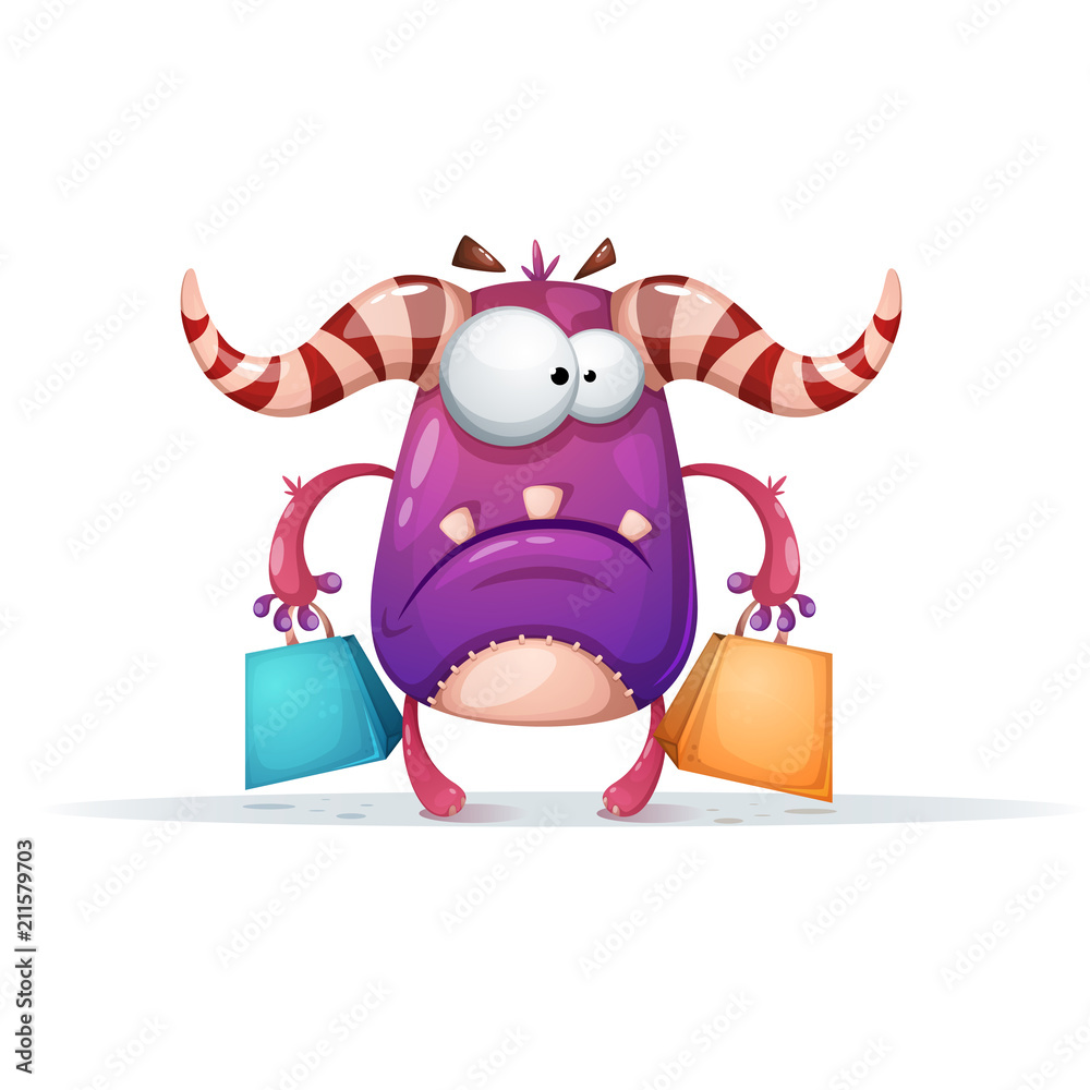 Cartoon monster characters. Shopping illustration. Vector eps 10 Stock ...
