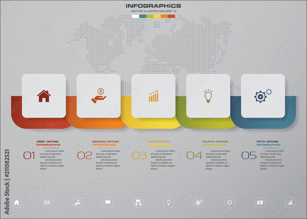 5 steps Timeline arrow infographic element. 5 steps infographic, vector ...