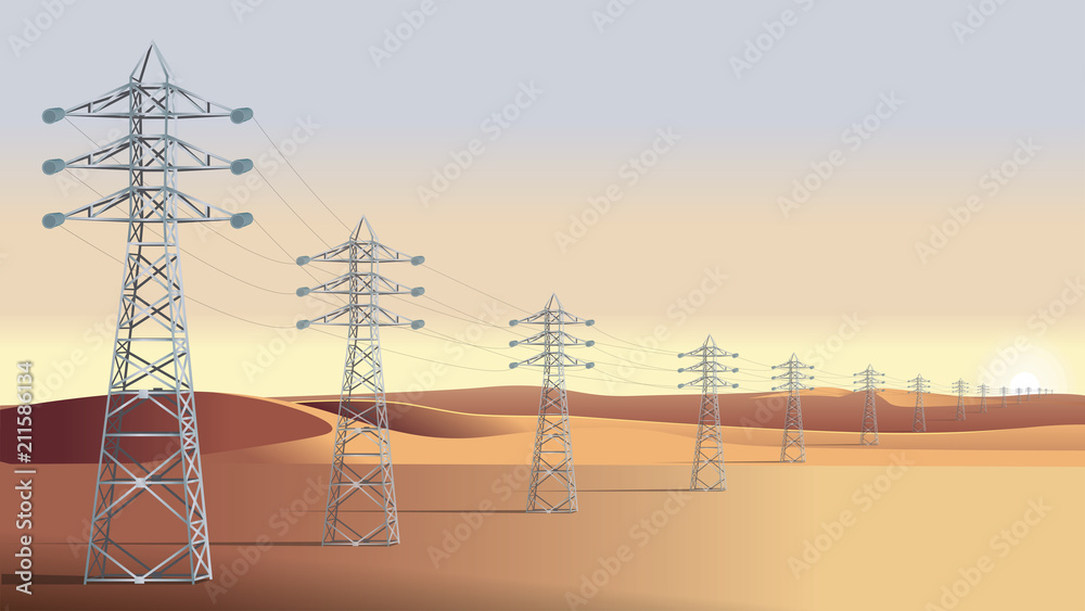 High voltage power line tower. Flat design. Vector illustration ...