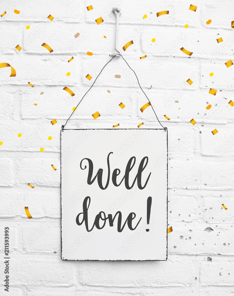 Well done text banner with confetti Stock Photo | Adobe Stock
