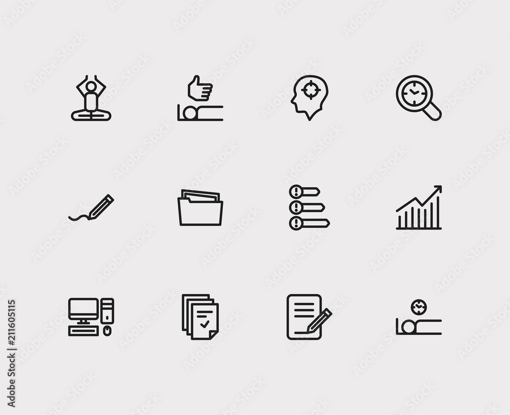 Multitasking icons set. Organize workplace and multitasking icons with ...