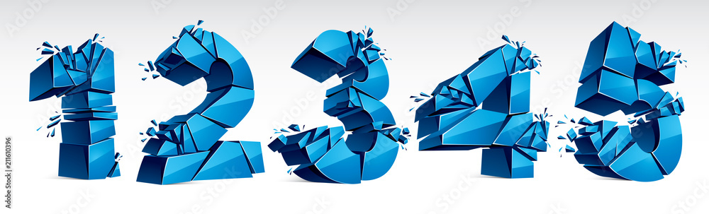 3D realistic blue numbers set 1 2 3 4 5 vector illustration, breaking ...