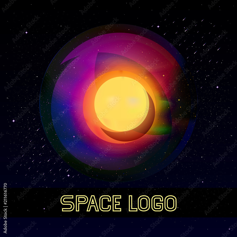 Space logo in the form of a glass sphere. Vector. A starry night sky ...