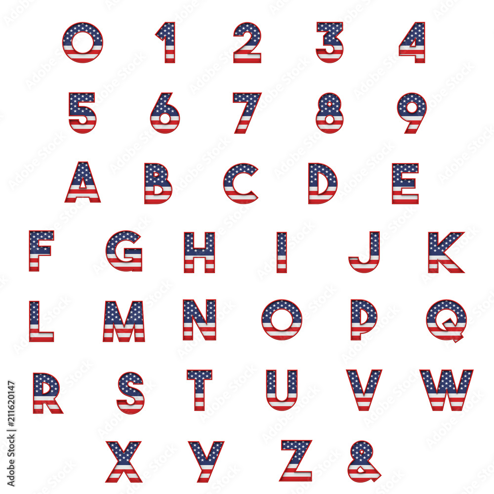 United States stars and stripes flag font alphabet. 3D Rendering Stock ...