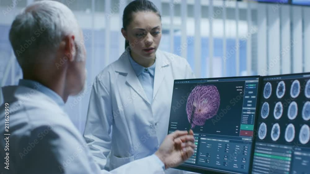 Video Stock Two Medical Scientists in the Brain Research Laboratory ...