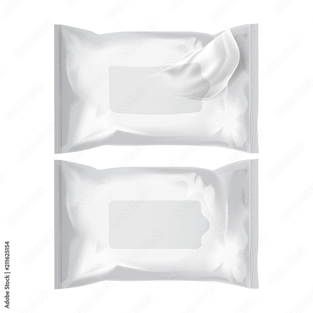 Wet wipes. vector realistic pack on white background. Template set for ...