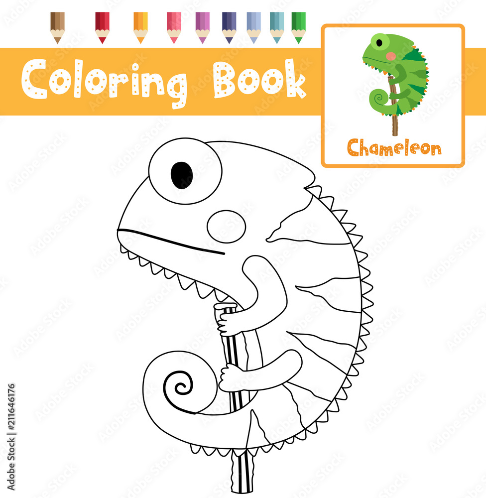 Coloring page of Green Chameleon animals for preschool kids activity ...