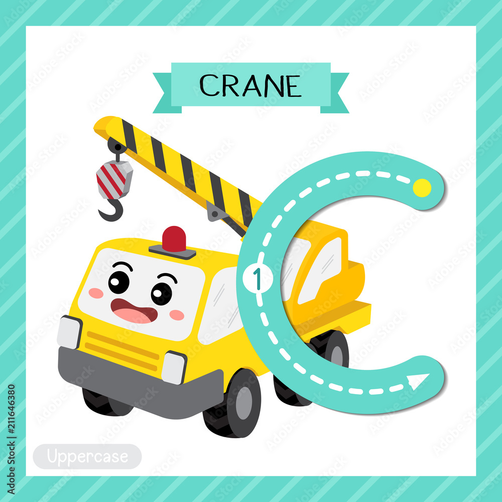 Letter C uppercase cute children colorful transportations ABC alphabet ...