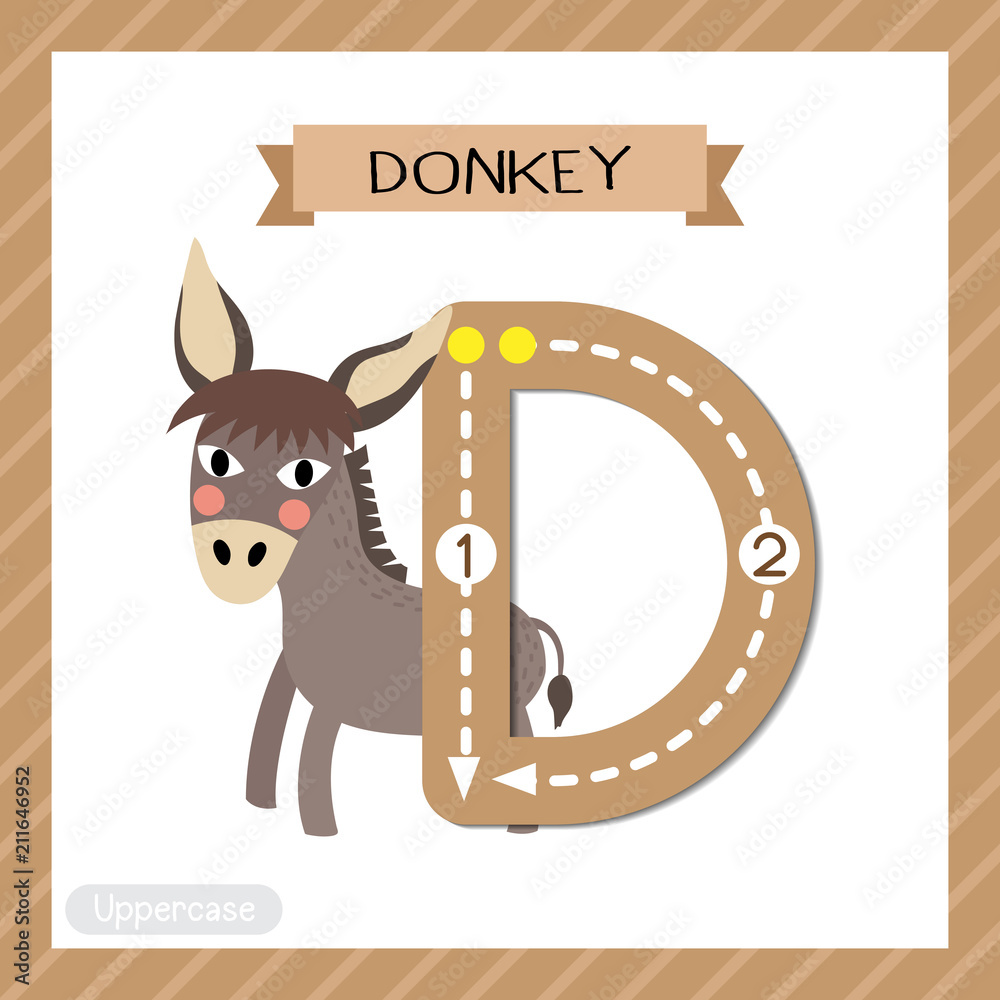 Vetor de Letter D uppercase cute children colorful zoo and animals ABC ...