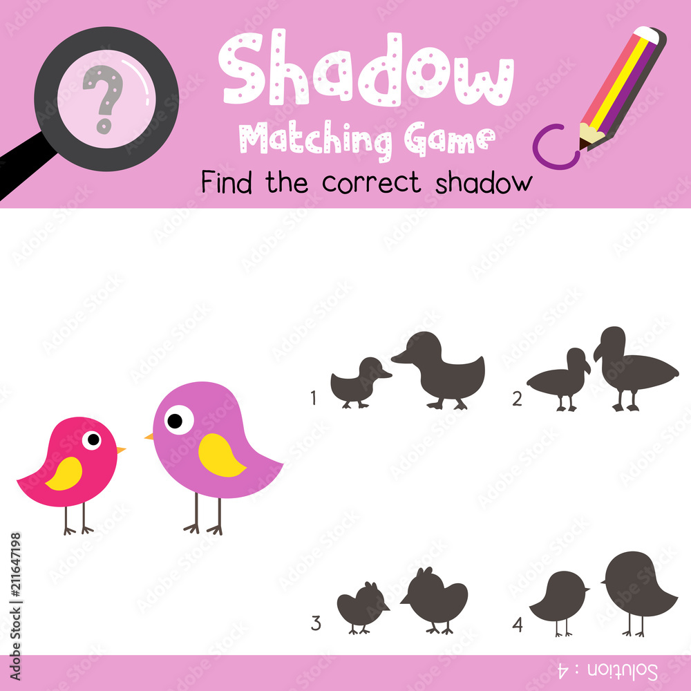 Shadow matching game of Standing Bird animals for preschool kids ...