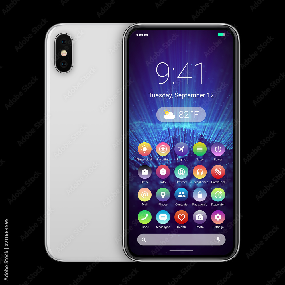 Smartphones front view with material design flat UI interface front and ...