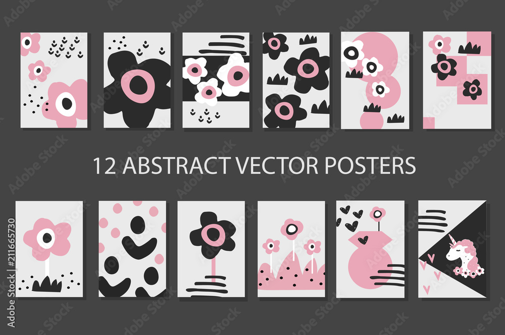 Cute kid drawing set. Hand drawn posters in scandinavian style for ...