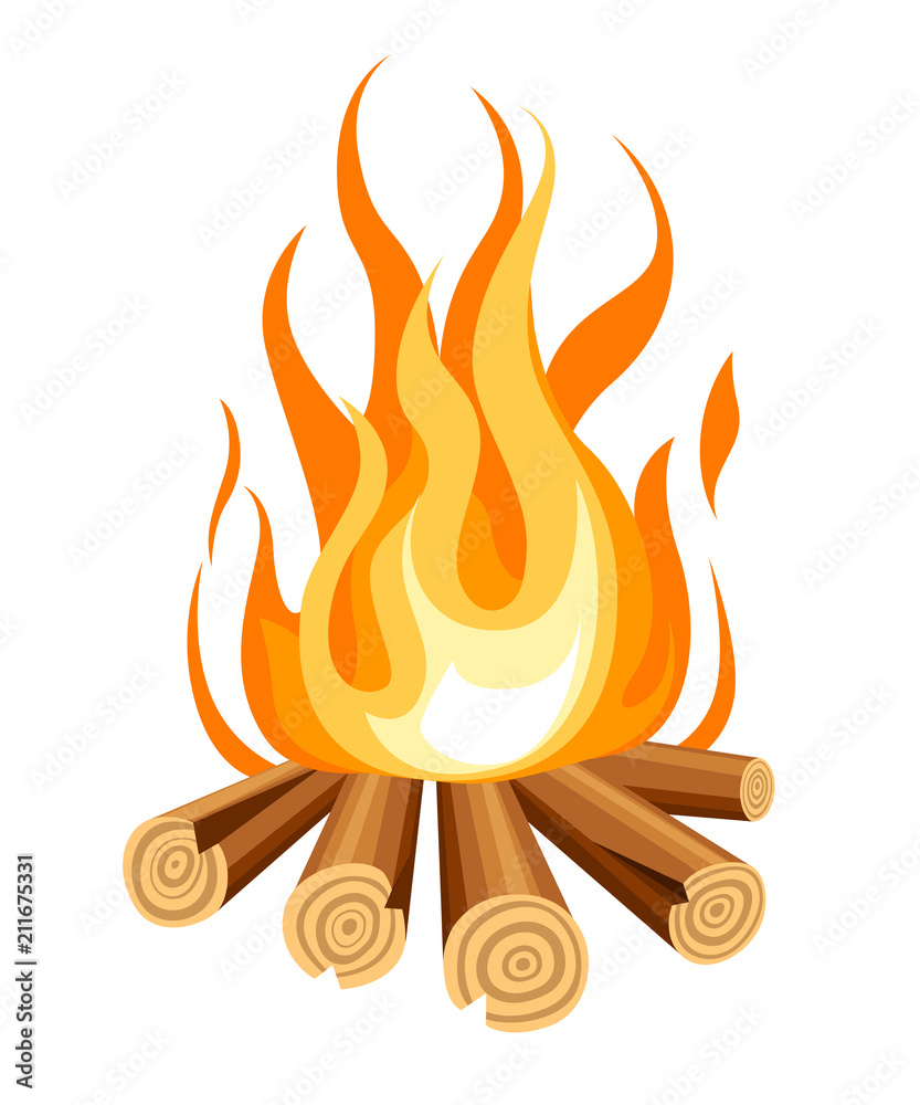 Burning bonfire with wood. Vector cartoon style illustration of bonfire ...