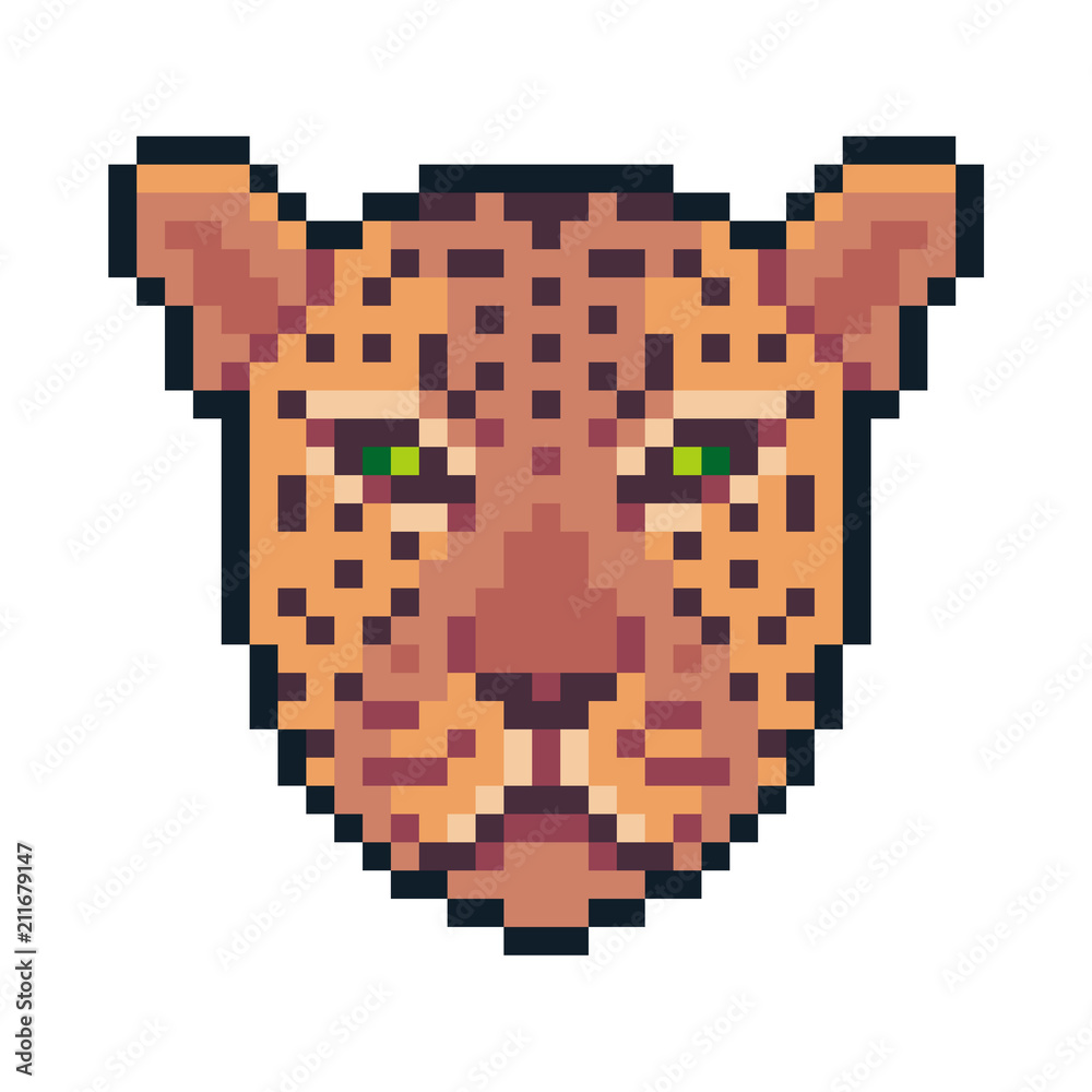 Pixel art vector cheetah isolated on white background. Stock Vector ...