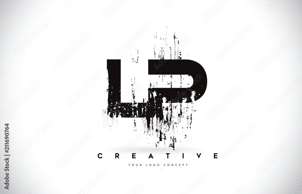 LP L P Grunge Brush Letter Logo Design in Black Colors Vector ...