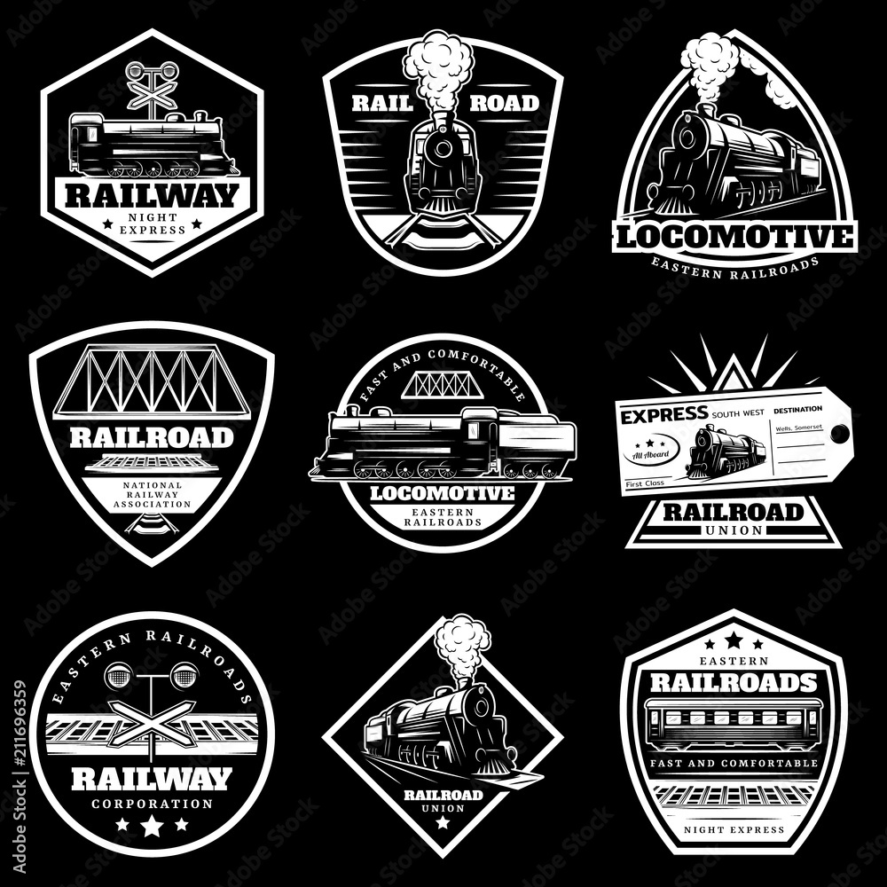 Vintage White Locomotive Train Labels Set Stock Vector | Adobe Stock