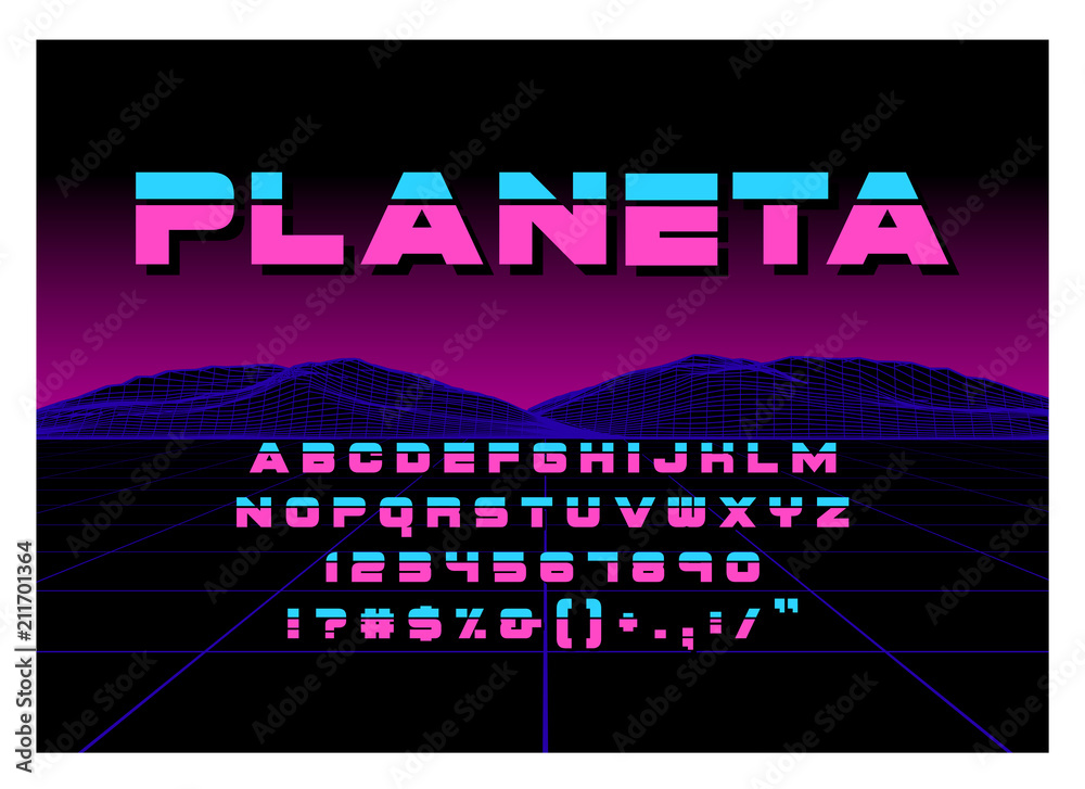 80's Retro Futurism style Font. Vector Brush Stroke Alphabet. Retro ...