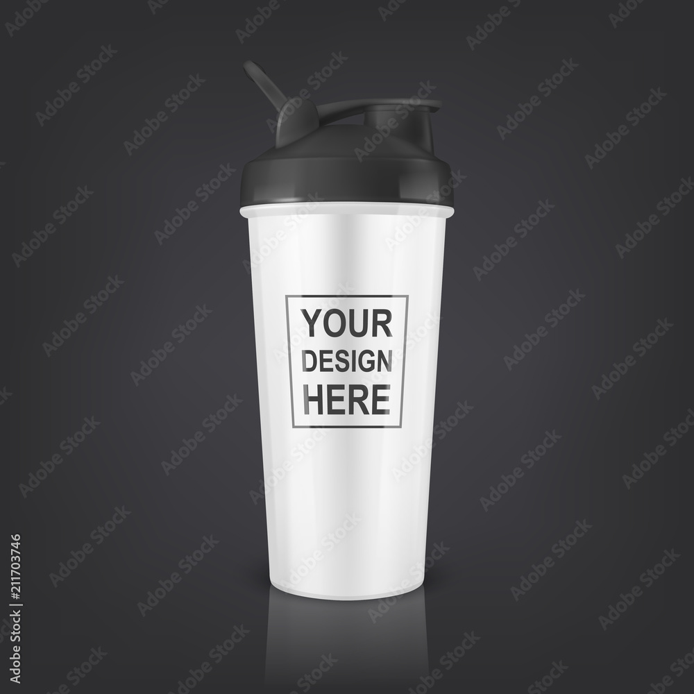 Vector realistic 3d white empty glossy metal shaker for sports ...