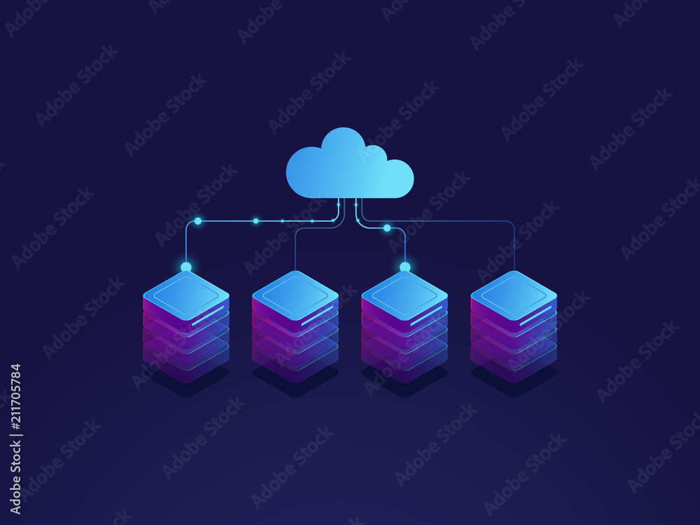 Server room, cloud storage icon, datacenter and database concept, data ...