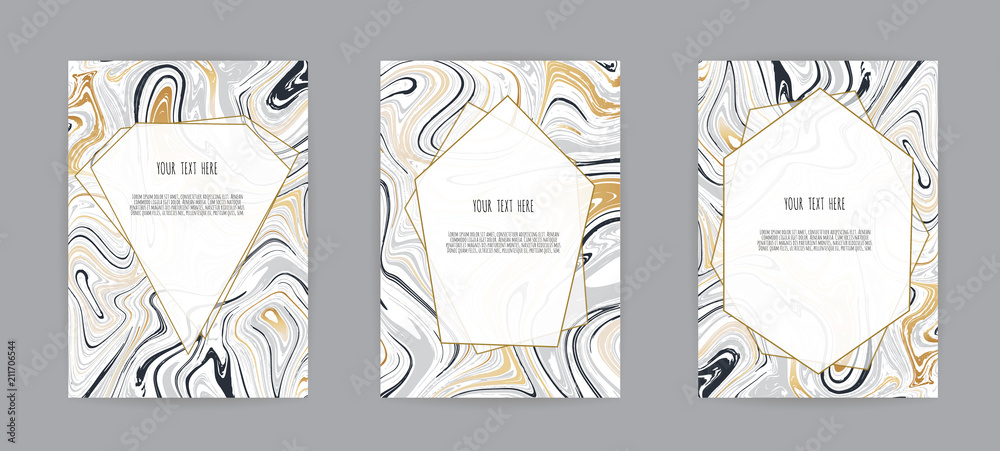 Set of elegant card, background. Black and grey marble texture. Vector ...