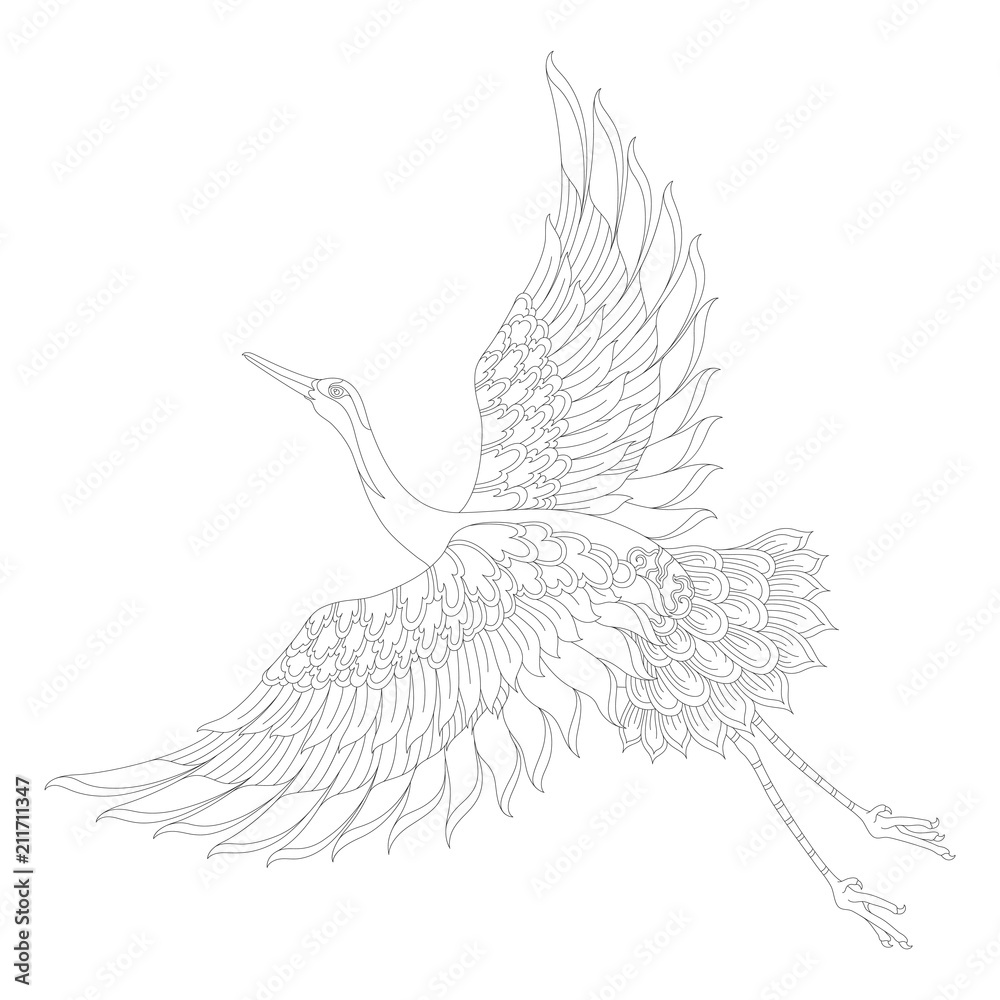 Red-crowned crane adult coloring page Stock Vector | Adobe Stock