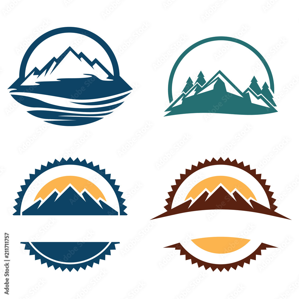 Circle Mountain Logo Symbol Collection Stock Vector | Adobe Stock