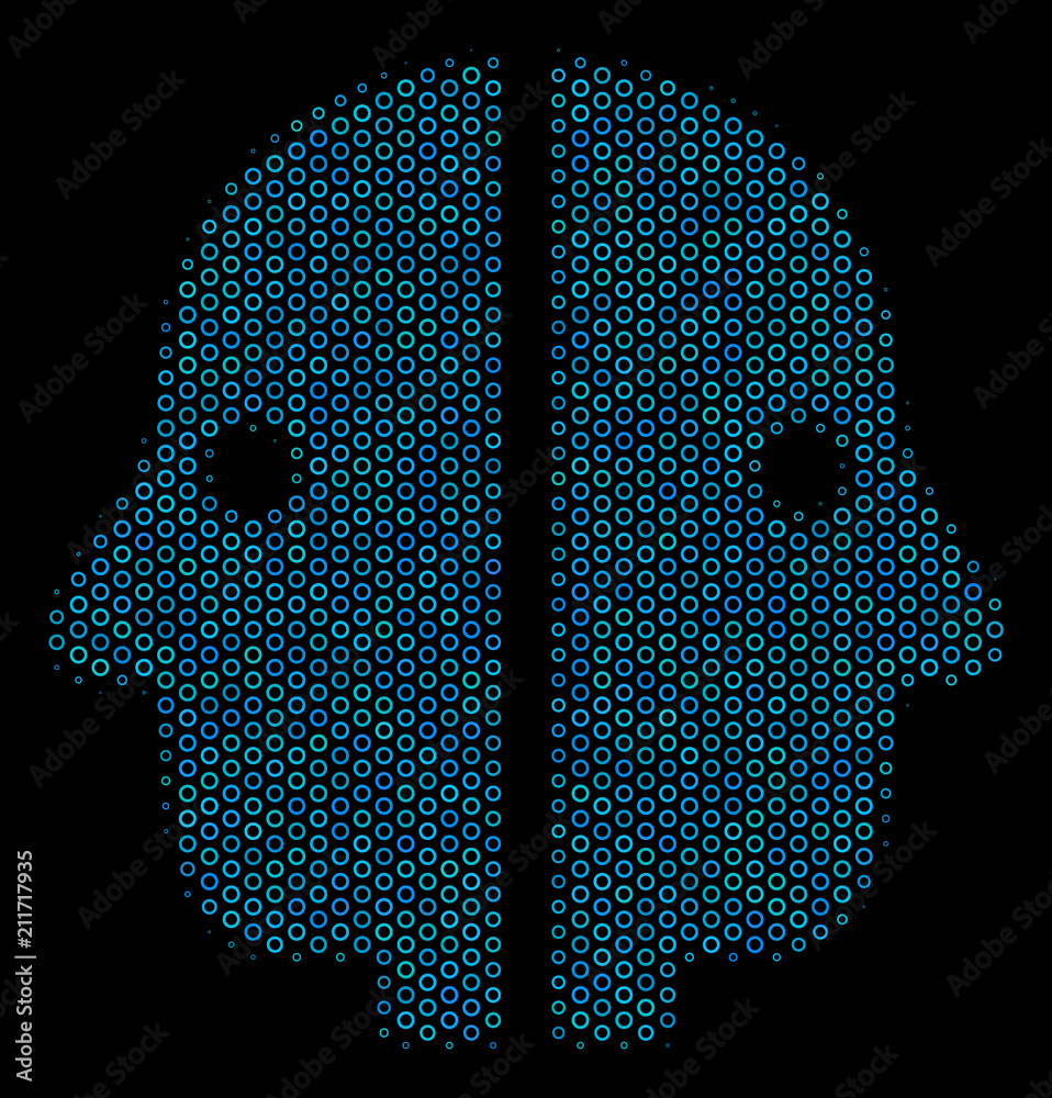Halftone Dual face collage icon of circle bubbles in blue color tints ...