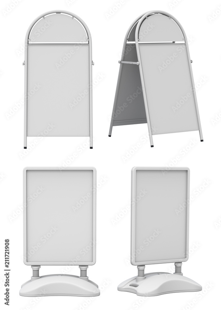 Clay render set of empty blank advertising street signs isolated on ...