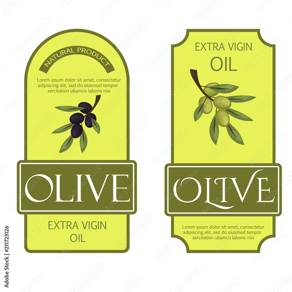Olive oil labels vector illustration green organic food templates for ...