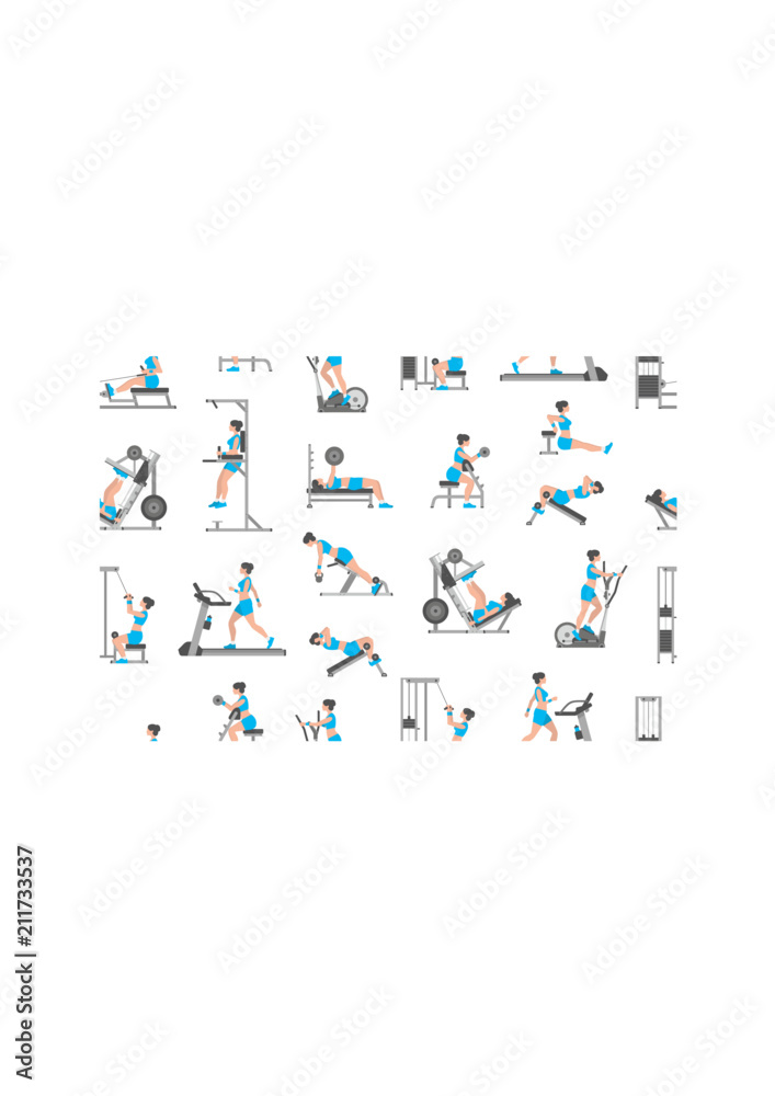 Seamless pattern with women doing exercises, flat style. isolated on ...