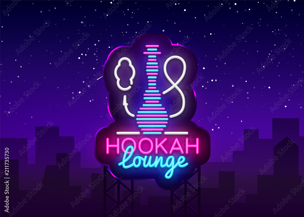 Hookah neon sign vector. Hookah Lounge logo in neon style design ...