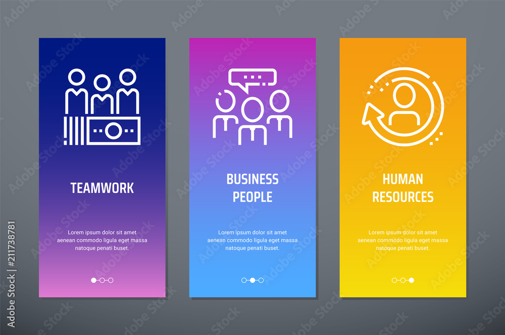 Teamwork, Business people, Human resources Vertical Cards with strong ...