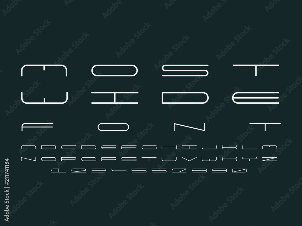 Wide font. Vector alphabet letters and numbers. Typeface design. Stock ...