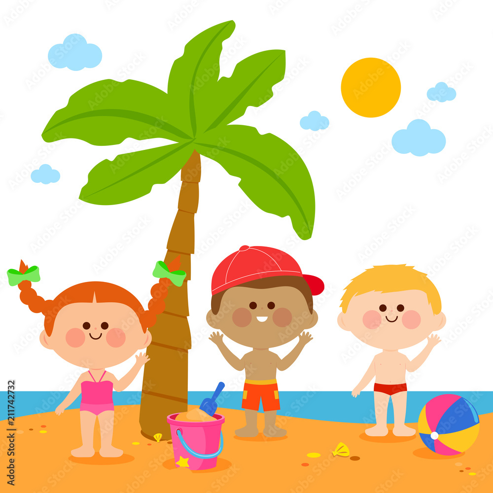 Children At The Beach Clipart