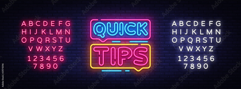 Quick Tips Neon sign vector design template. Quick tips neon text ...