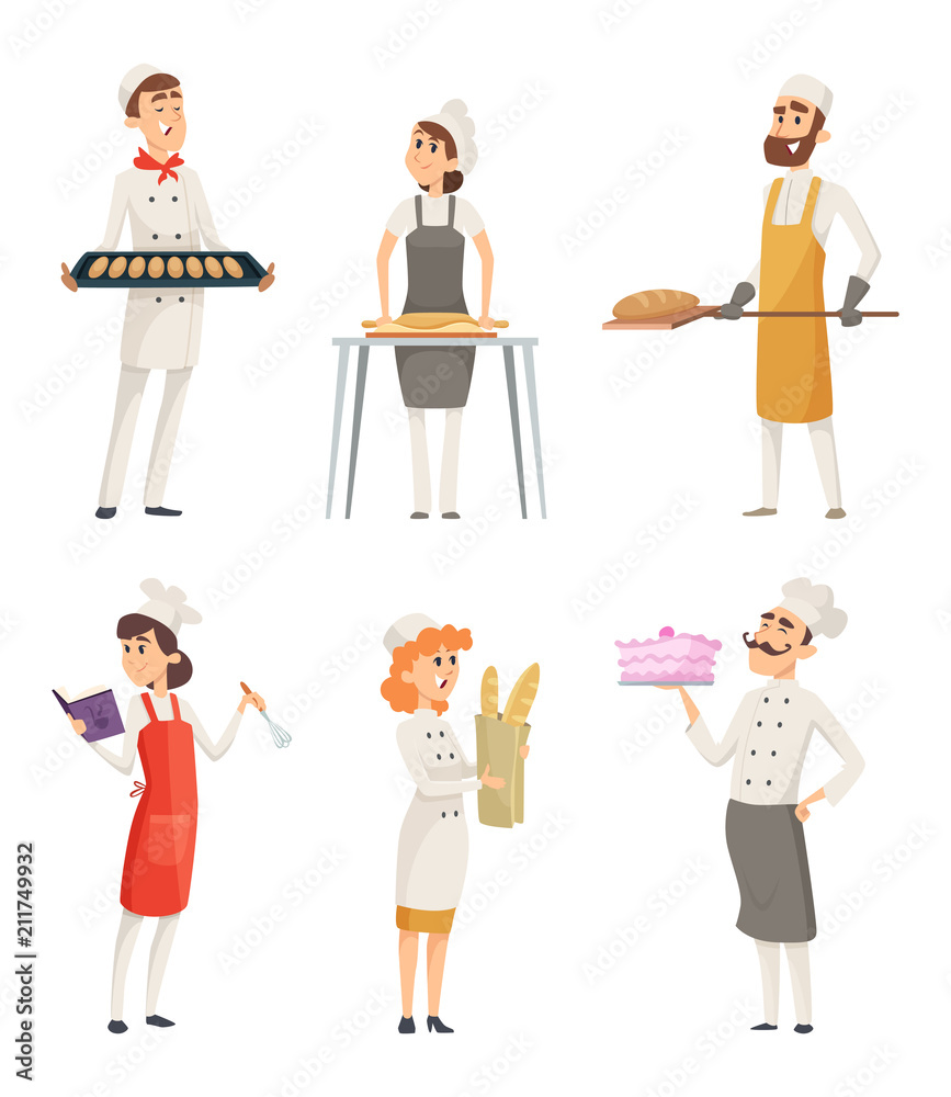 Various cartoon characters bakers at work Stock Vector | Adobe Stock