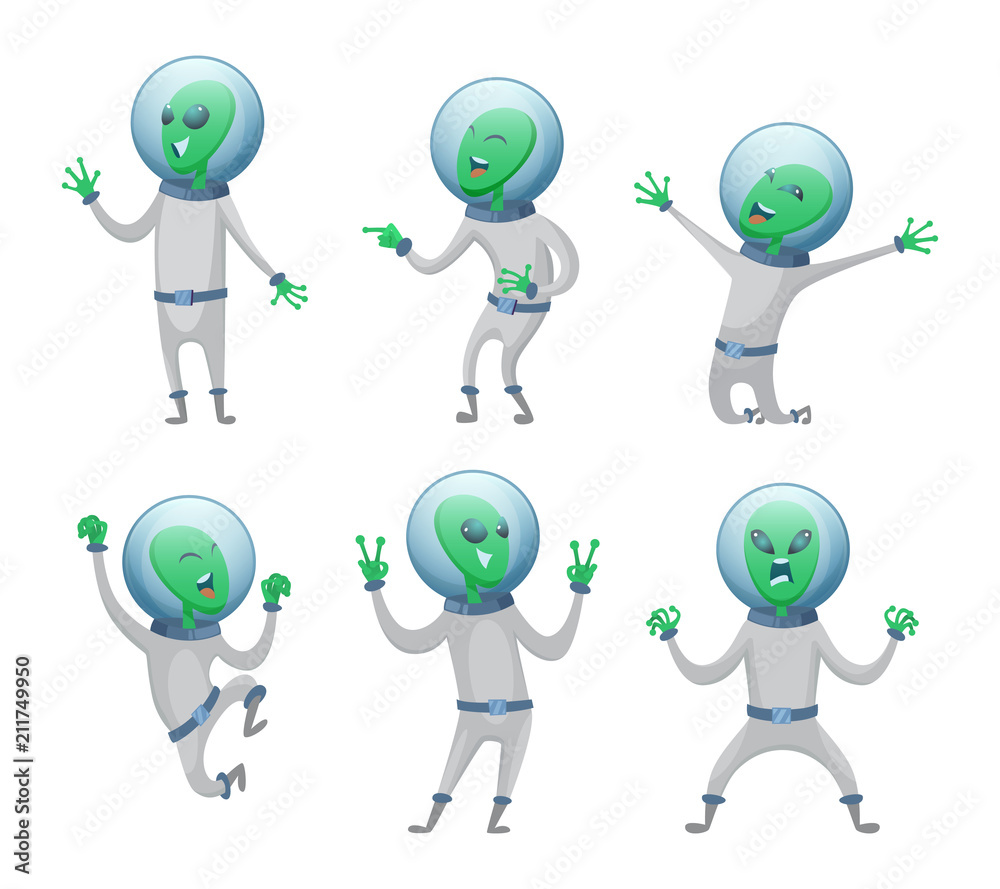 Cartoon aliens in various action poses Stock Vector | Adobe Stock