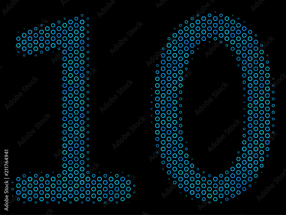 Halftone Ten digits text collage icon of spheric bubbles in blue color ...