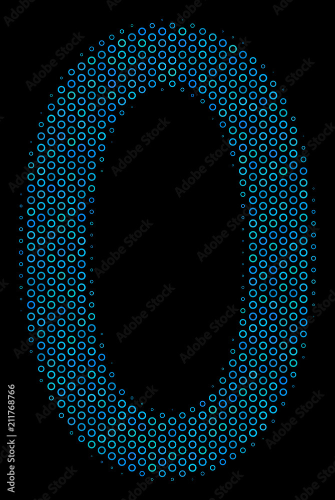 Halftone Zero digit composition icon of empty circles in blue color ...