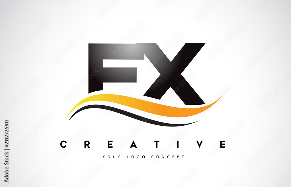 FX F X Swoosh Letter Logo Design with Modern Yellow Swoosh Curved Lines ...