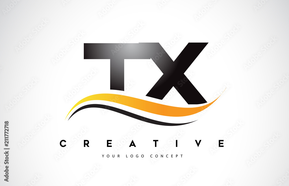 TX T X Swoosh Letter Logo Design with Modern Yellow Swoosh Curved Lines ...