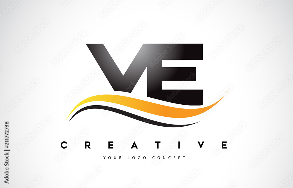 VE V E Swoosh Letter Logo Design with Modern Yellow Swoosh Curved Lines ...